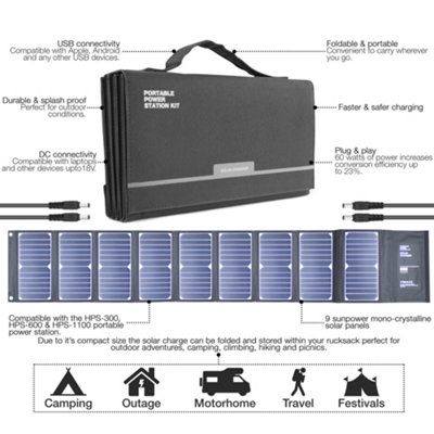 Hyundai H60 60W Portable and Foldable Solar Charger With USB and DC ...