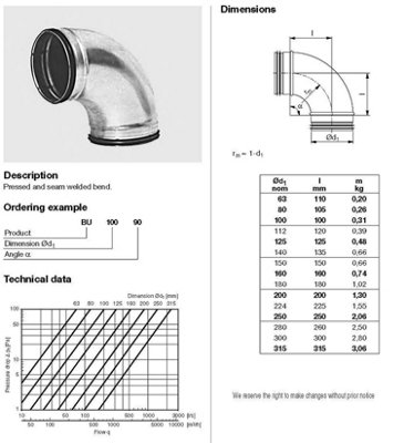 I-sells Metal Ducting 90 Degree Bend 200mm / 8 inch with Rubber Seal