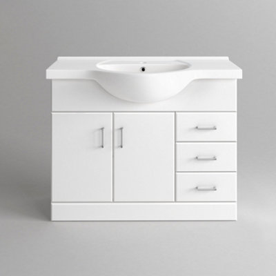 iBathUK 1050mm White Gloss Basin Vanity Unit Sink Cabinet Bathroom ...