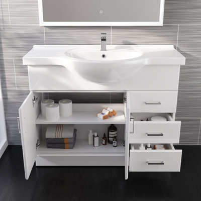 iBathUK 1050mm White Gloss Basin Vanity Unit Sink Cabinet Bathroom ...