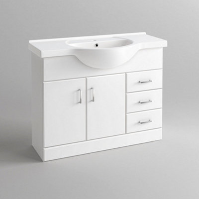 iBathUK 1050mm White Gloss Basin Vanity Unit Sink Cabinet Bathroom ...