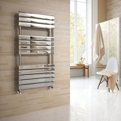 iBathUK 1200 x 600 mm Chrome Designer Flat Panel Heated Towel Rail Radiator
