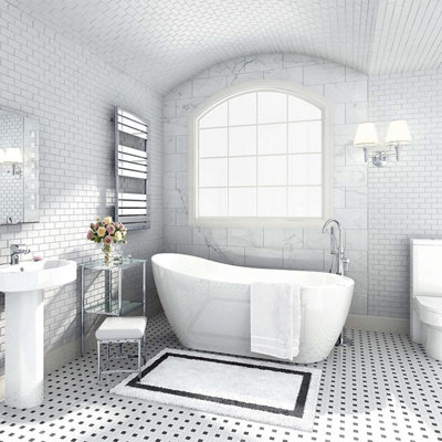 iBathUK 1200 x 600 mm Chrome Designer Flat Panel Heated Towel Rail Radiator