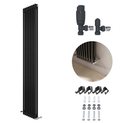 iBathUK Anthracite 1800x380x70 two column Radiator + Angled Valve-Grey