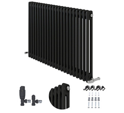 iBathUK Anthracite 600x1010x70 two column Radiator + Angled Valve-Grey