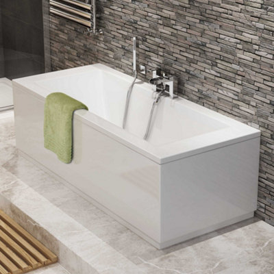 IBATHUK BATHROOM WHITE GLOSS BATH DOUBLE ENDED STRAIGHT SQUARE ACRYLIC ...