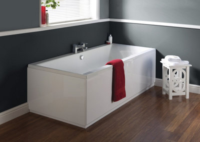 iBathUK Bathroom White Gloss Bath Double Ended Straight Square Acrylic ...
