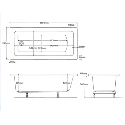iBathUK Bathroom White Gloss Bath Single Ended Straight Sqaure Acrylic ...