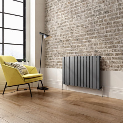 iBathUK Belgravia Horizontal Single Slim Flat Panel Radiator Anthracite ...