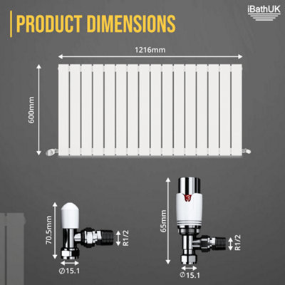 iBathUK Belgravia Horizontal Single Slim Flat Panel Radiator White ...