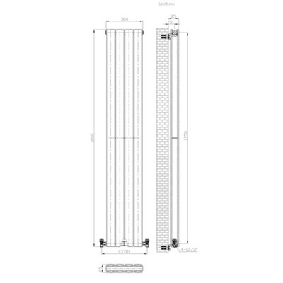iBathUK Belgravia Vertical Double Slim Flat Panel Radiator Anthracite ...