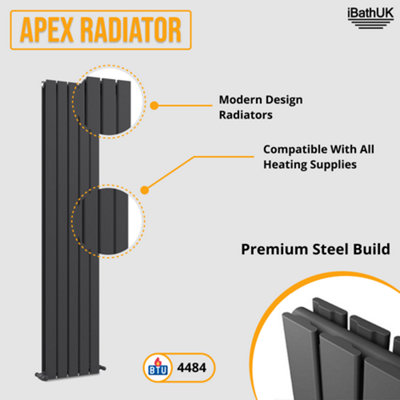 iBathUK Belgravia Vertical Double Slim Flat Panel Radiator Anthracite ...