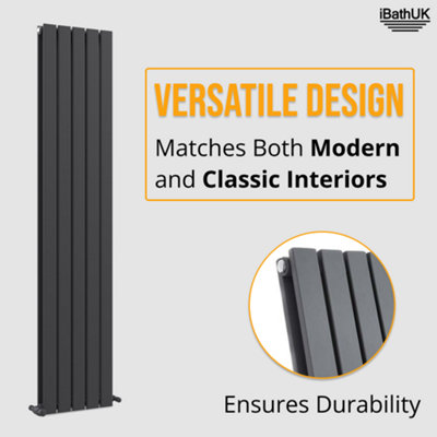 iBathUK Belgravia Vertical Double Slim Flat Panel Radiator Anthracite ...