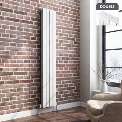 iBathUK Belgravia Vertical Double Slim Flat Panel Radiator White 1800mm ...