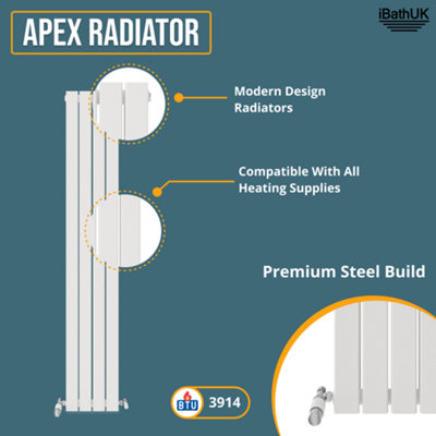 iBathUK Belgravia Vertical Double Slim Flat Panel Radiator White 1800mm ...
