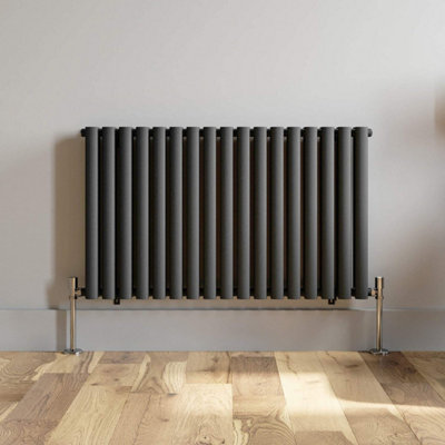 iBathUK Princia Horizontal Double Oval Panel Radiator Anthracite 600 x ...