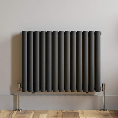 iBathUK Princia Horizontal Double Oval Panel Radiator Anthracite 600 x ...