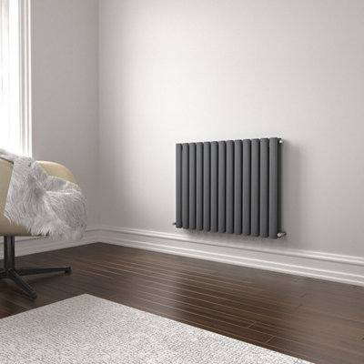 iBathUK Princia Horizontal Double Oval Panel Radiator Anthracite 600 x ...