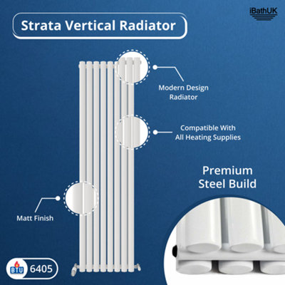 iBathUK Princia Vertical Double Oval Panel Radiator White 1800 x 480mm ...