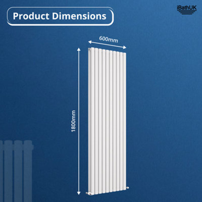iBathUK Princia Vertical Double Oval Panel Radiator White 1800 x 600mm ...