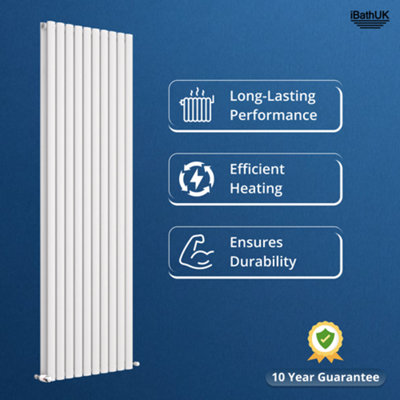 iBathUK Princia Vertical Double Oval Panel Radiator White 1800 x 600mm ...