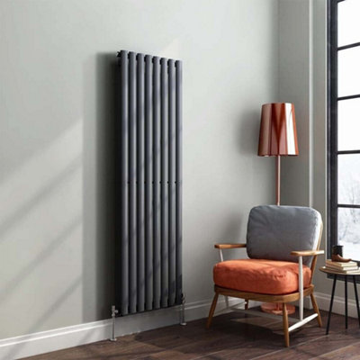 iBathUK Princia Vertical Single Oval Panel Radiator Anthracite 1600 x ...