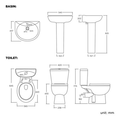 iBathUK Shower Bath Suite Straight Bathtub with Full Pedestal Basin ...