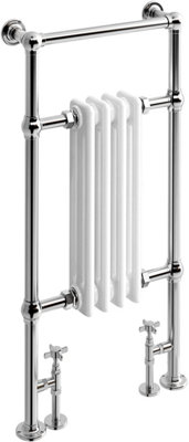 iBathUK Windsor Traditional Vintage Vertical Heated Towel Rail - Chrome/White - 405mm x 952mm