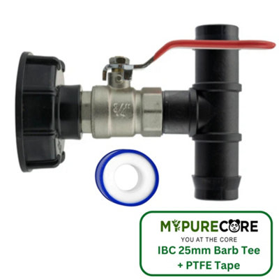 IBC 2in S60X6 Cap with Lever Valve and 25mm Barbed Tee and PTFE Tape ...