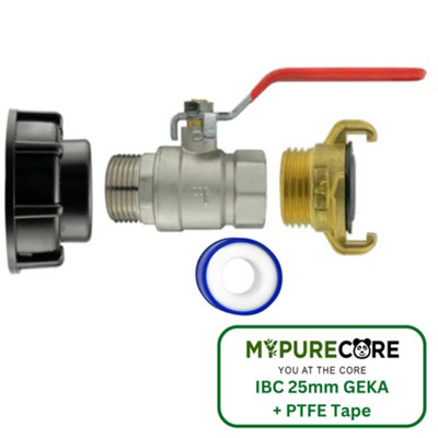 IBC 2inch S60X6 Cap Kit with 1inch BSP Thread Brass Lever Valve Geka Hose Fitting and PTFE Tape