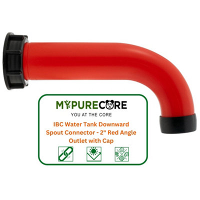 IBC Water Tank Downward Spout Connector - 2inch Red Angle Outlet with Cap