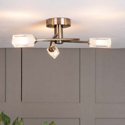 Icarus 3 Light Semi Flush Ceiling Light Antique Brass | DIY at B&Q