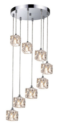 Ice Cube Dingle Dangle 8 Light Ceiling Cluster Pendant with Chrome ...