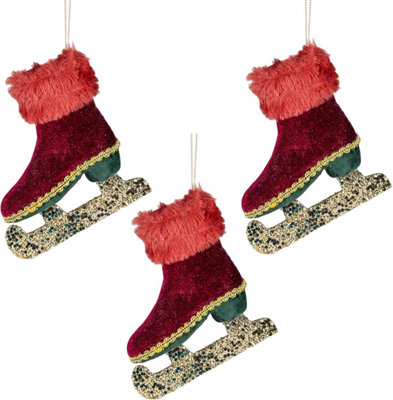 Ice Skate Burgandy 11x12cm - Christmas Hanging Decoration | DIY at B&Q