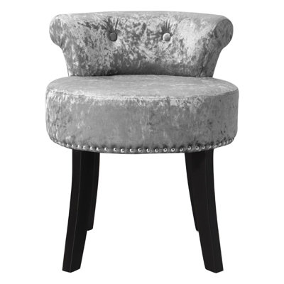 Ice Velvet Upholstered Dressing Table Stool with Black Rubberwood Legs ...
