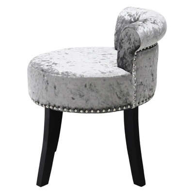 Ice Velvet Upholstered Dressing Table Stool with Black Rubberwood Legs W 490 x D 490 x H 620 mm