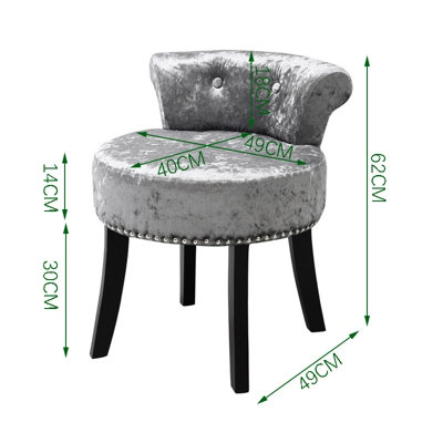 Ice Velvet Upholstered Dressing Table Stool with Black Rubberwood Legs ...