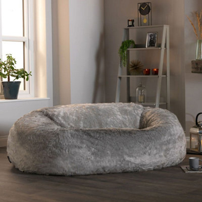 icon Cloud Giant Faux Fur Bean Bag Arctic Wolf Grey 2 Seater Bean Bags