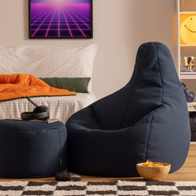 Icon Gaming Performance Mesh Recliner & Footstool Navy