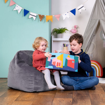 icon Kids Aurora Velvet Bean Bag Chair Charcoal Grey Childrens Bean ...
