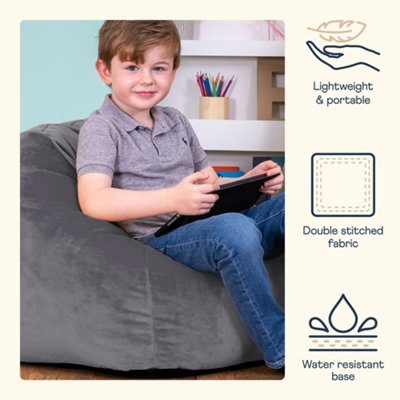 icon Kids Aurora Velvet Bean Bag Chair Charcoal Grey Childrens Bean ...