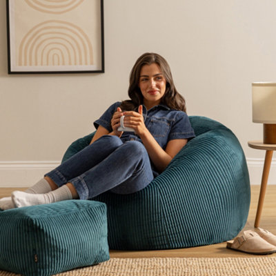 icon Kingston Classic Corduroy Bean Bag & Pouffe Teal Green Bean Bag ...