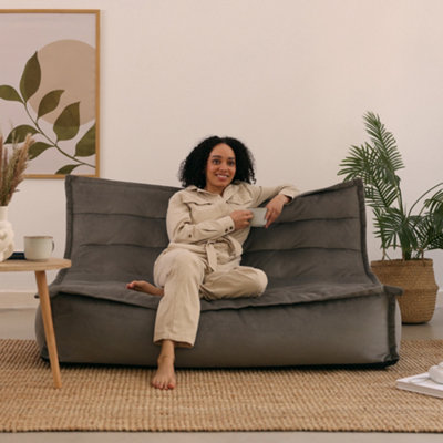 icon Kota Velvet XL Bean Bag Sofa Grey Bean Bag Chair