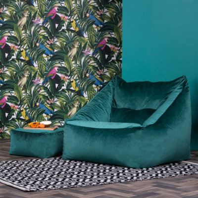 icon Natalia Velvet Armchair Bean Bag and Footstool Set Teal Green ...
