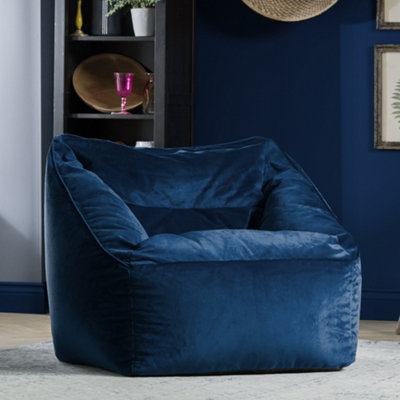 icon Natalia Velvet Armchair Bean Bag and Pouffe Set Navy Blue Giant ...