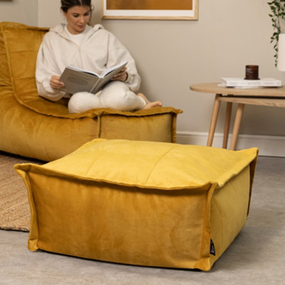 icon Vita Velvet Footstool Ochre Yellow Bean Bag Pouffe