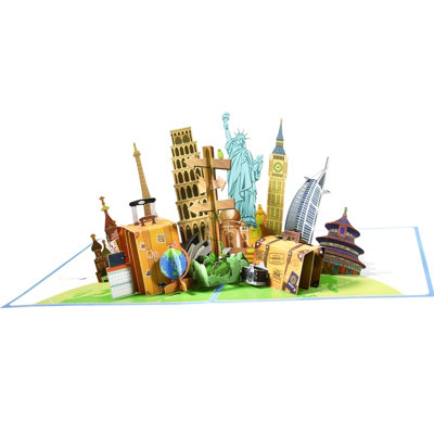 Iconic Monuments World Travel Landmarks 3D Pop-Up Greeting Card