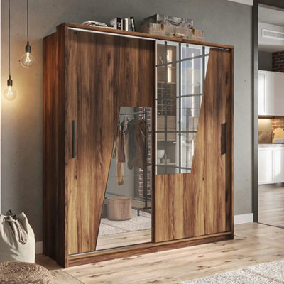 Idea 24 Sliding Door Wardrobe 200cm in Oak Catania - Mirrored Storage ...