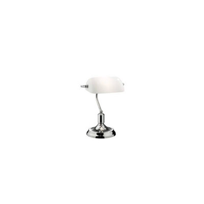 Ideal Lux Lawyer 1 Light Banker Lamp Chrome with White Glass Shade, E27