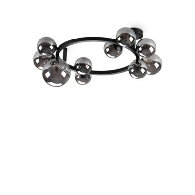 Ideal Lux Perlage 10 Light Globe Ceiling Light Black, Smokey Grey Shade